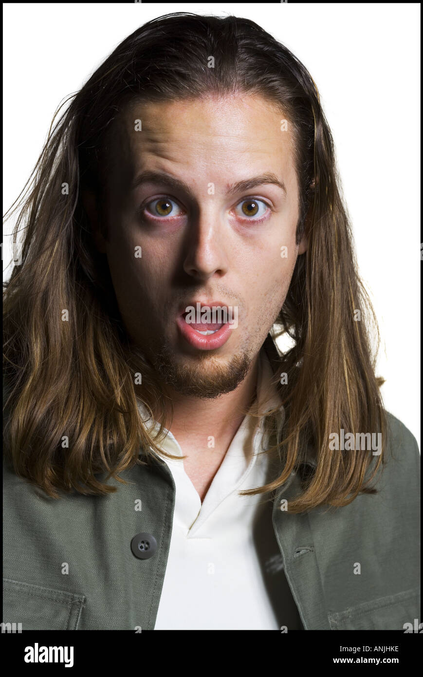 Portrait of a young man with his mouth open Stock Photo - Alamy