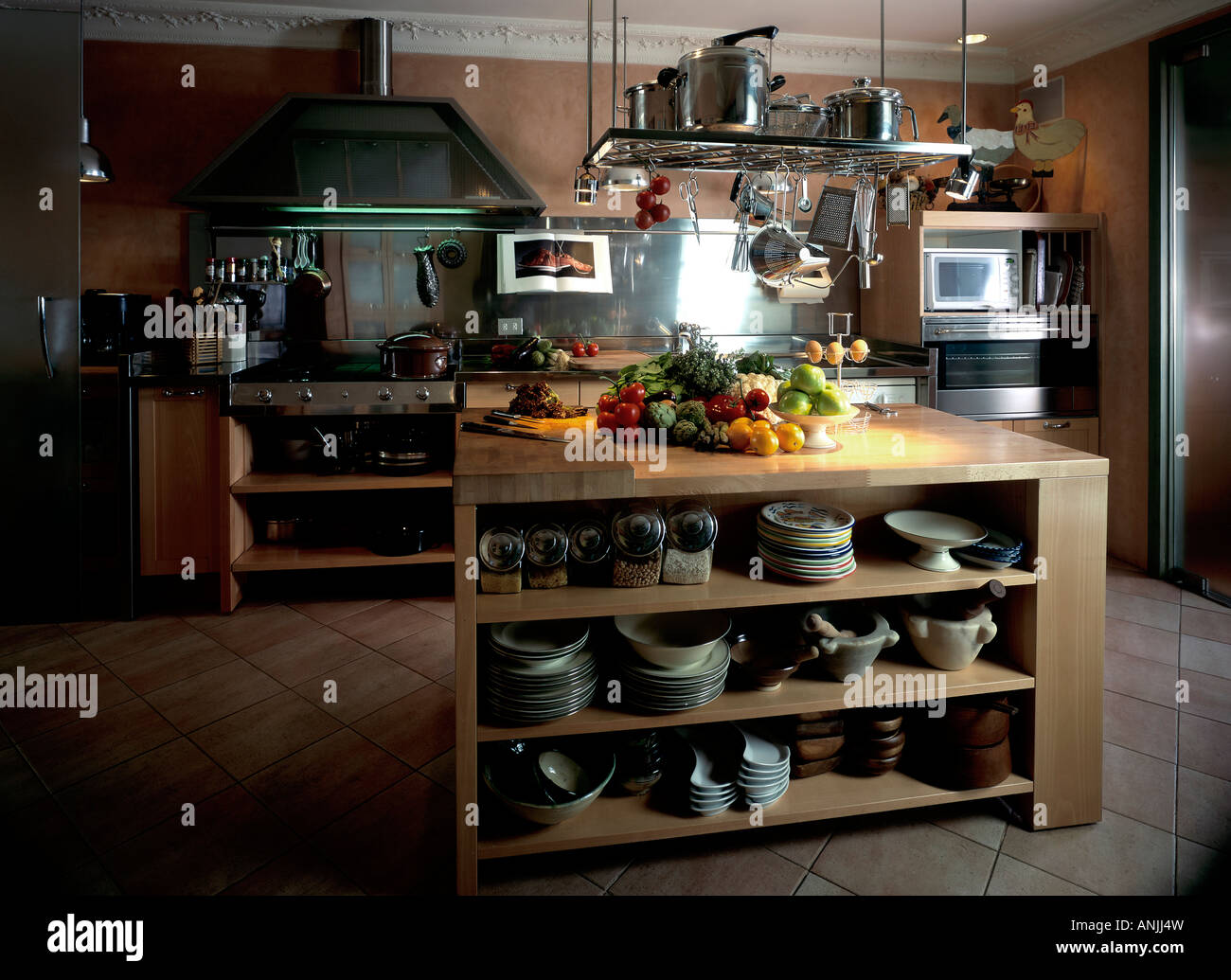 View of fruit and vegetables on a wooden counter Stock Photo - Alamy