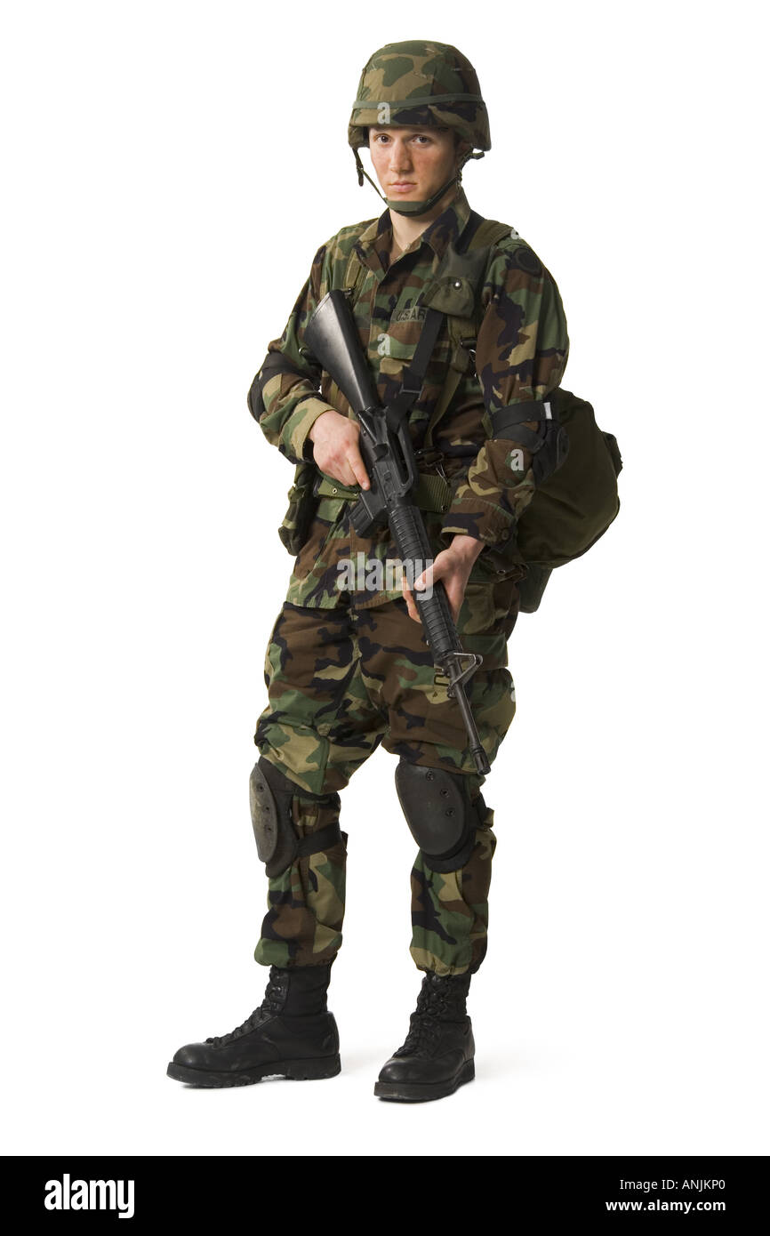 Army soldier military uniform standing holding preparation hi-res stock ...