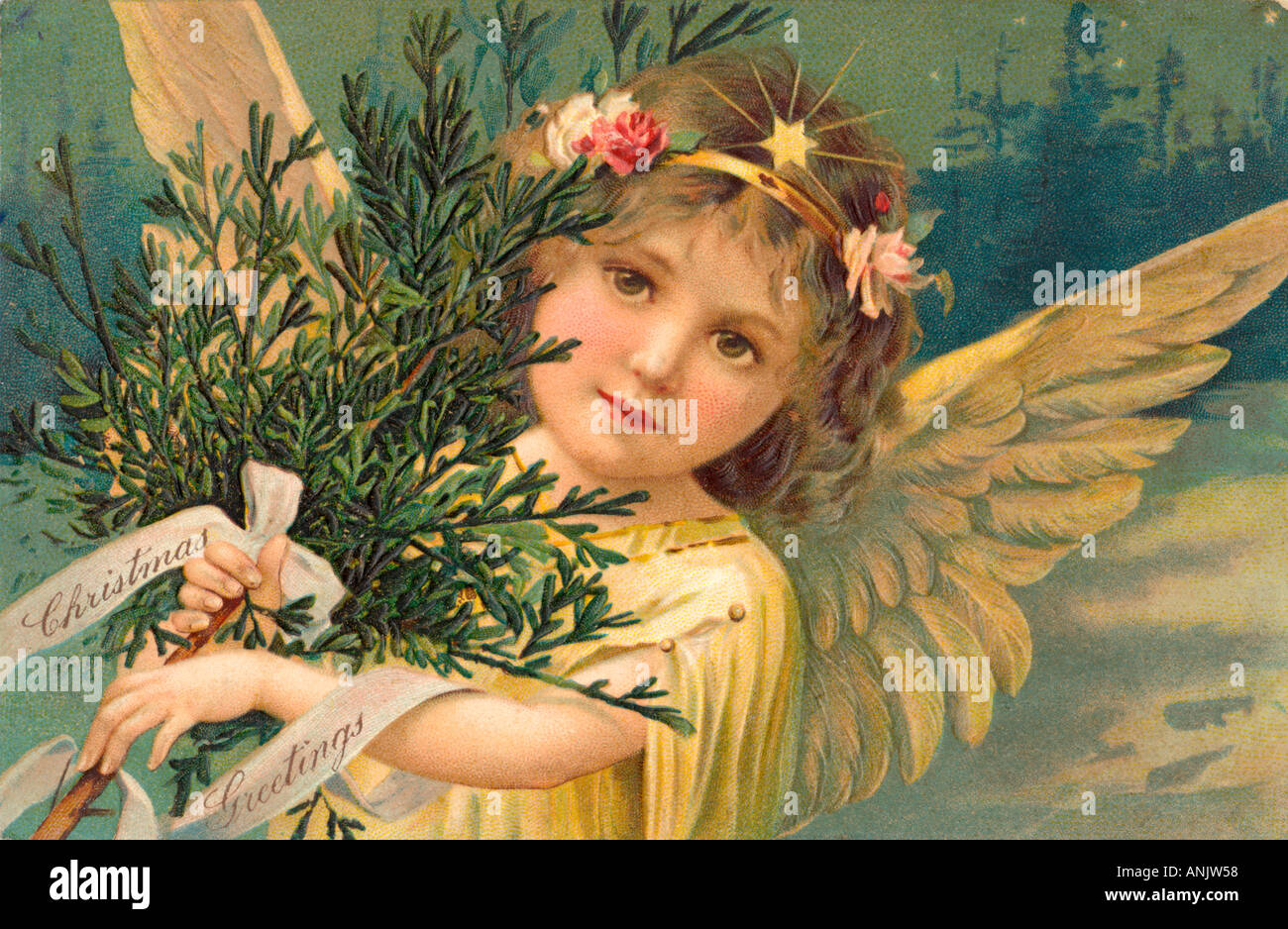 Angel With Greenery Stock Photo - Alamy