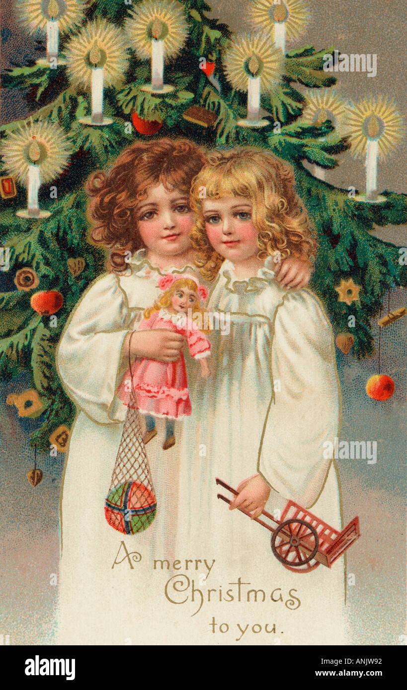 Two Girls And Tree Stock Photo - Alamy