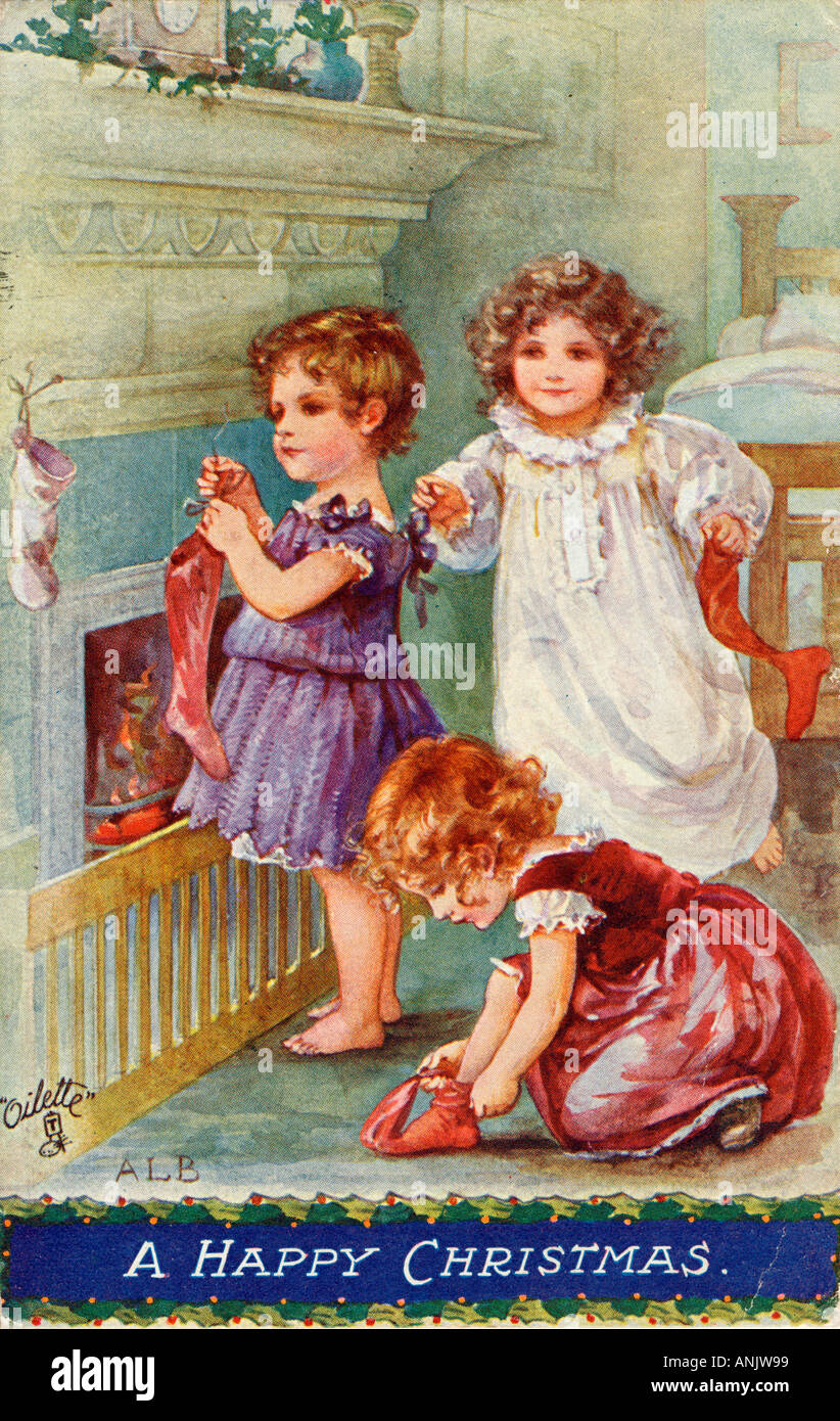 Children hanging up christmas stockings hi-res stock photography and ...