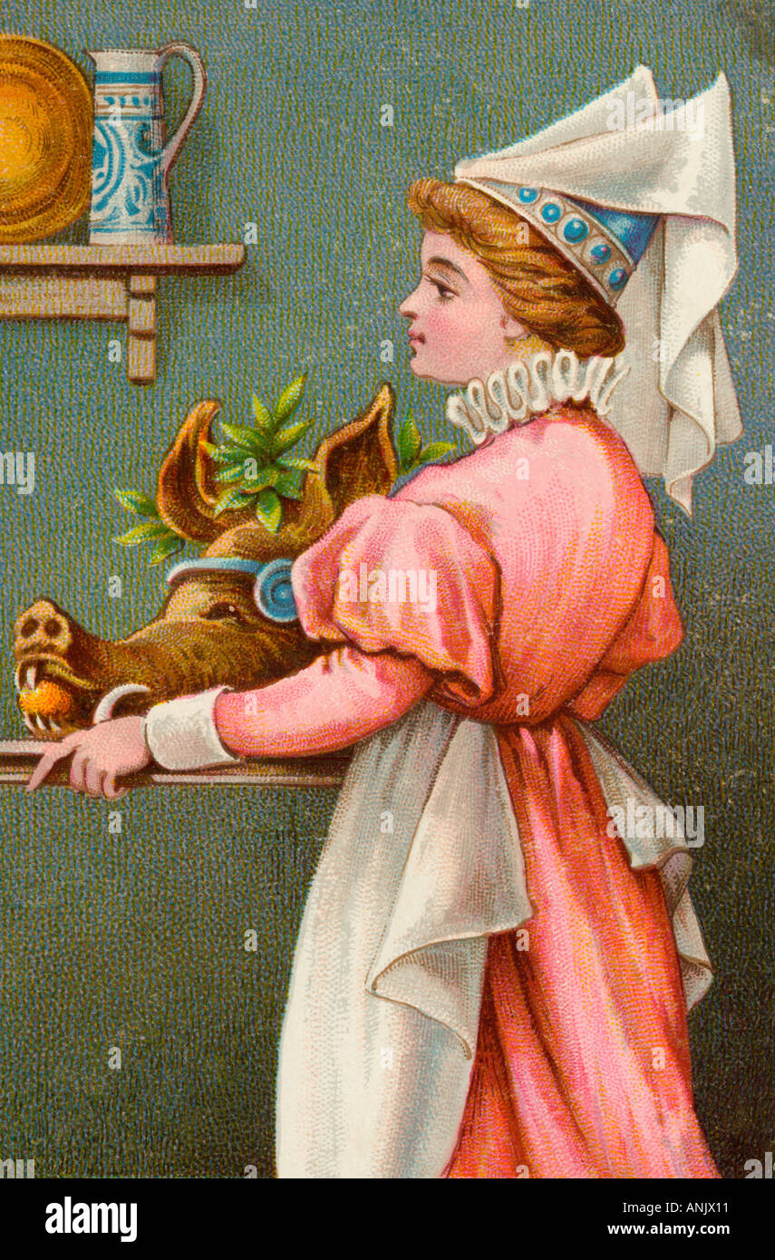 Lady Cook Boars Head Stock Photo - Alamy
