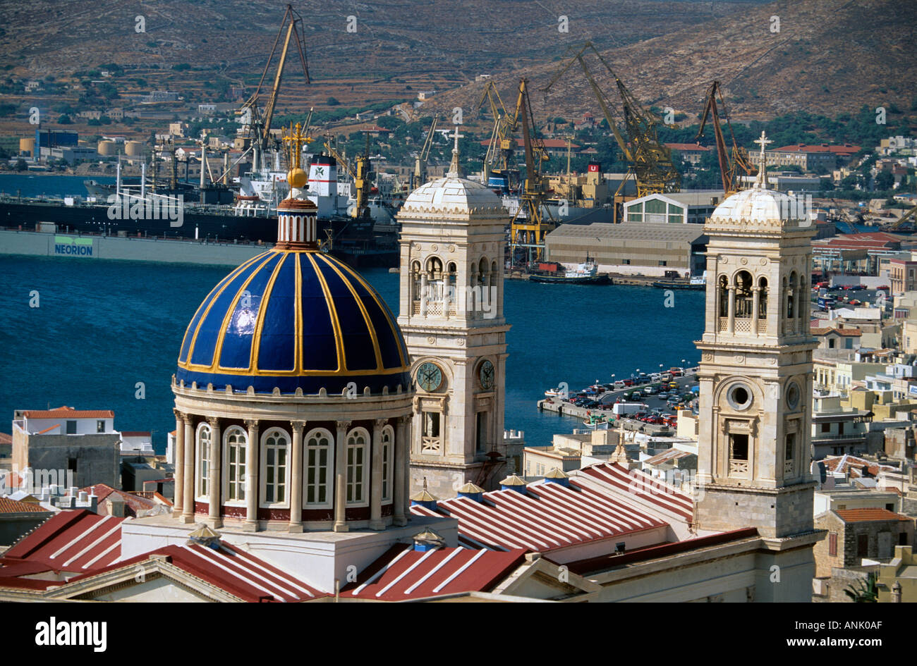 greece cyclades syros island view of saint nikolaos orthodox church and ...