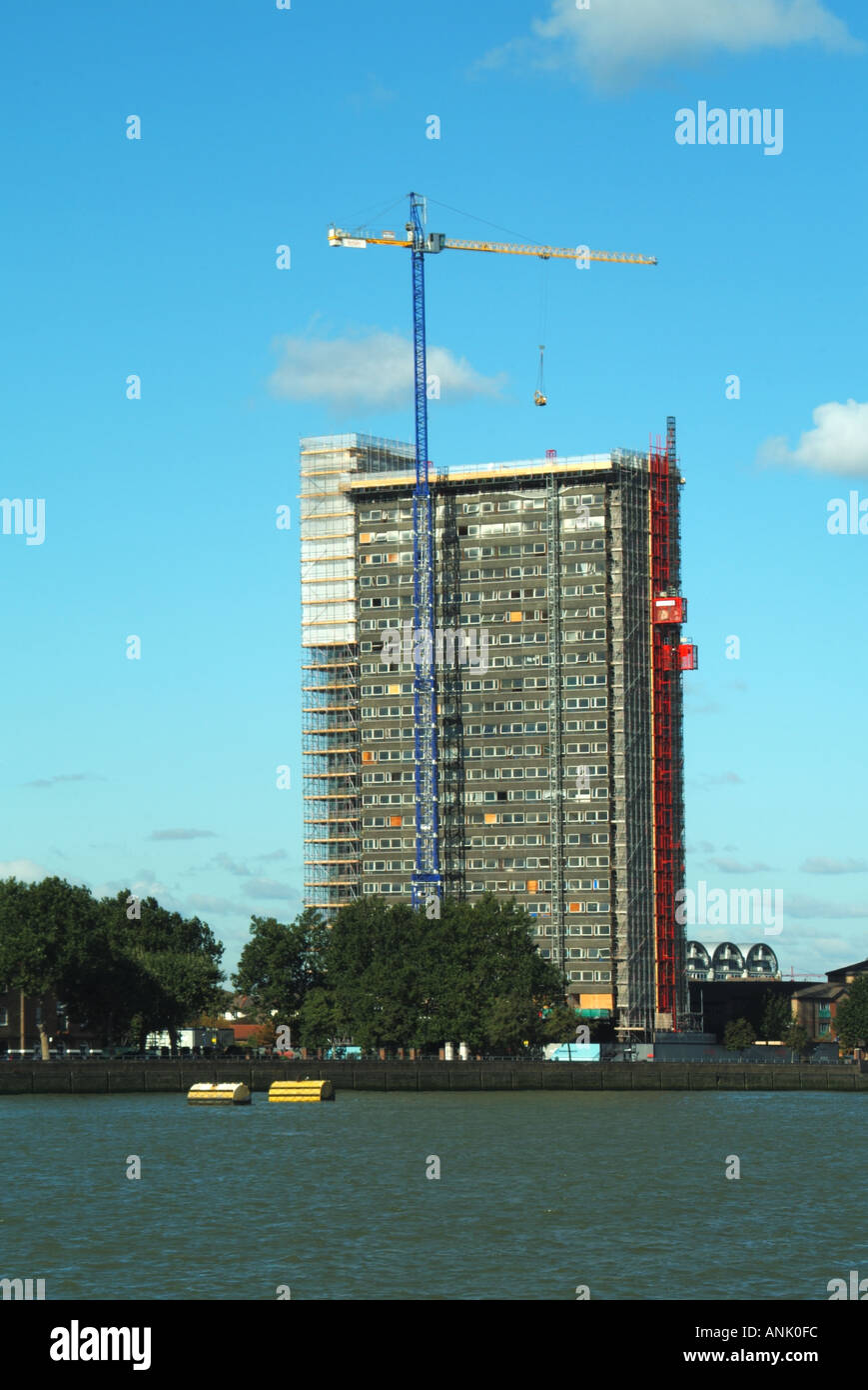 Greenwich River Thames waterside high rise block of flats being ...