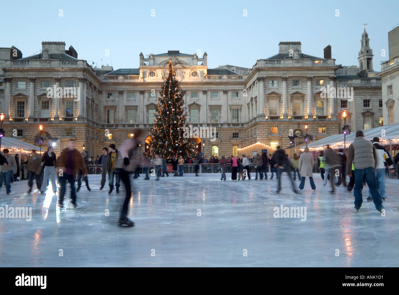 Historical Somerset House courtyard with Christmas tree decorations ...