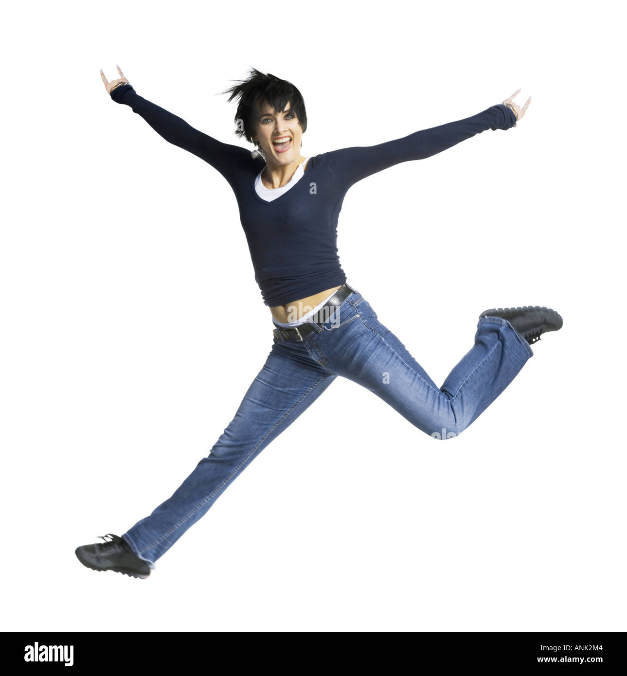 Portrait of an adult woman jumping Stock Photo - Alamy