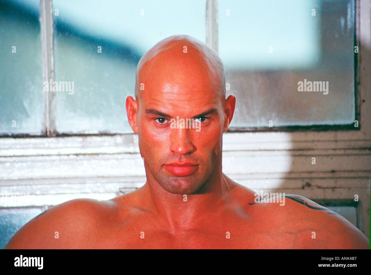Head shot of heavyweight boxer staring into camera Stock Photo - Alamy
