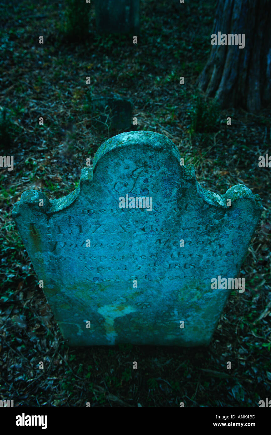 Blue Faded Tombstone in Graveyard Stock Photo - Alamy