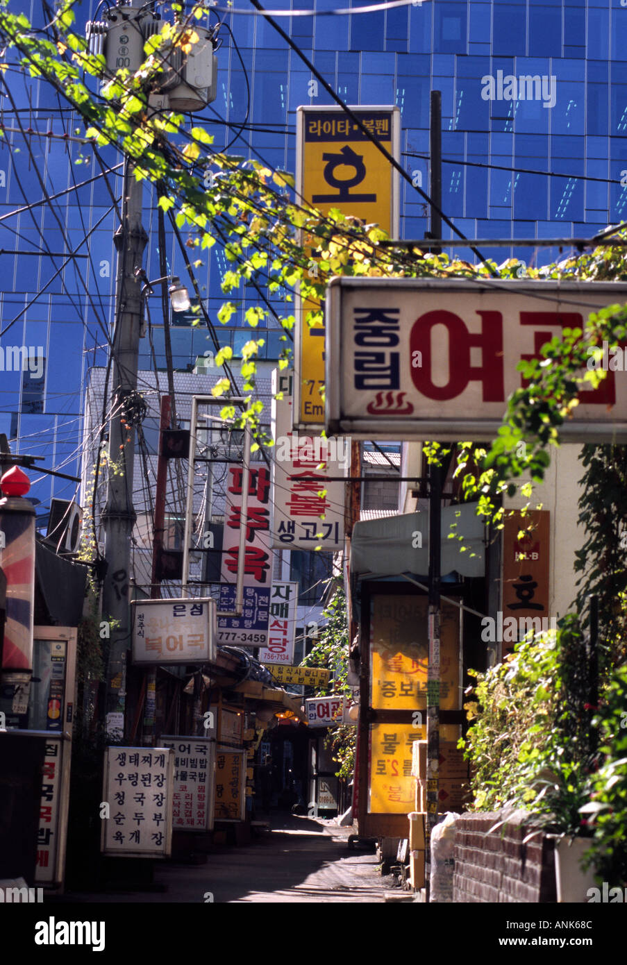 Traditional alley in front of modern skyscraper Seoul Stock Photo - Alamy
