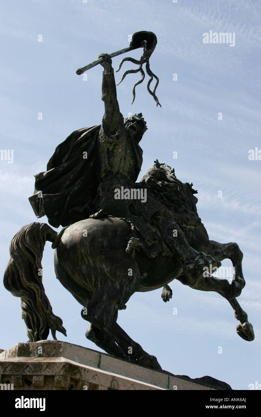 A statue of William the Conqueror in Falaise town centre, Normandy in ...