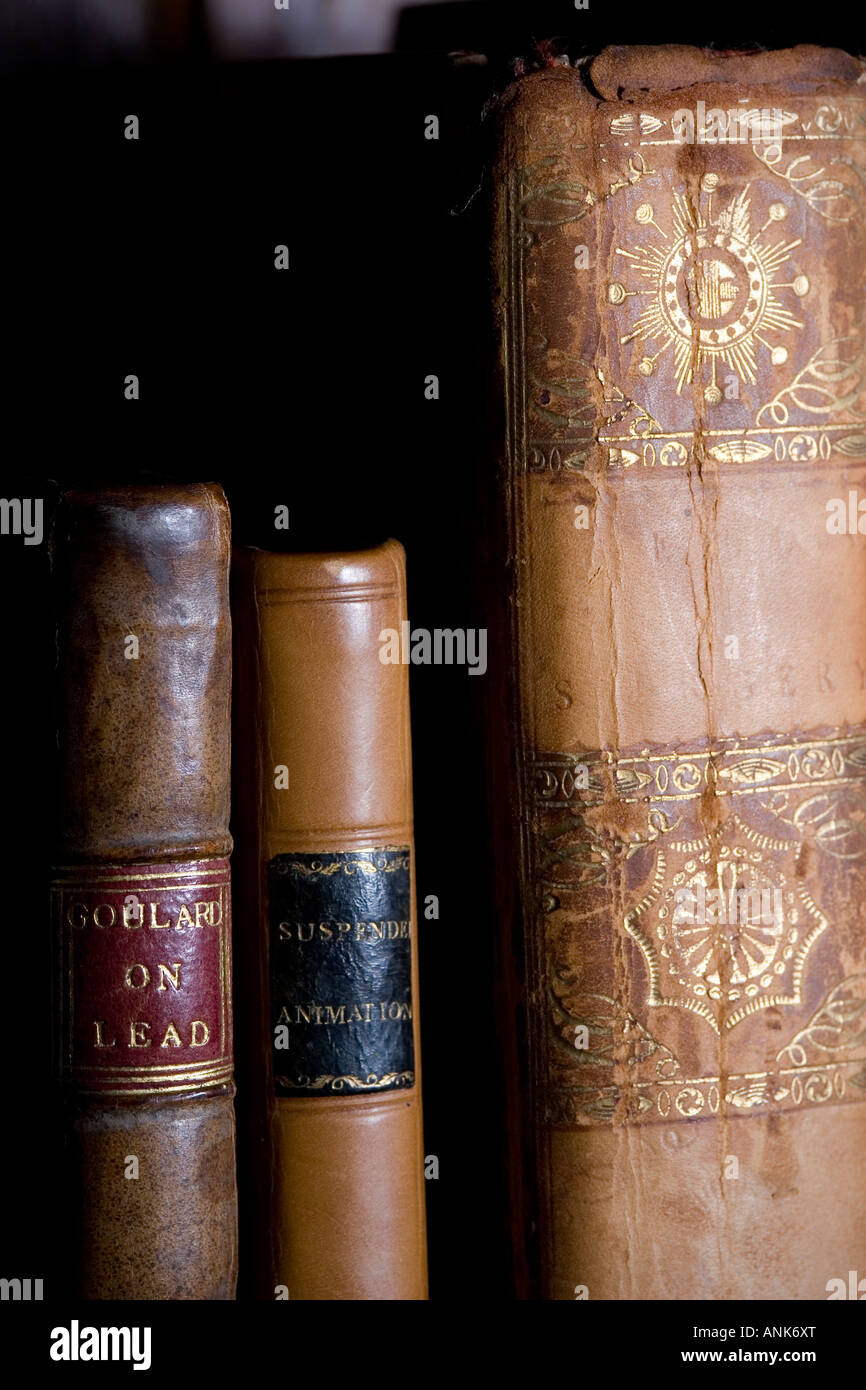 close up of leather bound antique medical books Stock Photo - Alamy