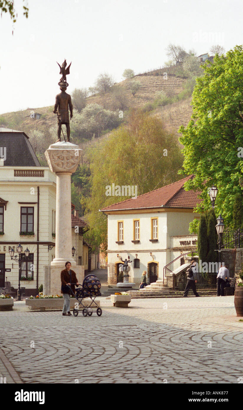 The Tokaj village: The main square with a statue . The small village ...