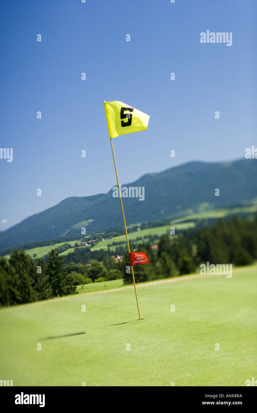 Golf flag fluttering in wind Stock Photo - Alamy