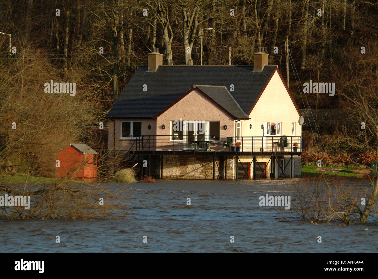 UK Scotland Perthshire Tay Valley near Aberfeldy River Tay flooding and ...
