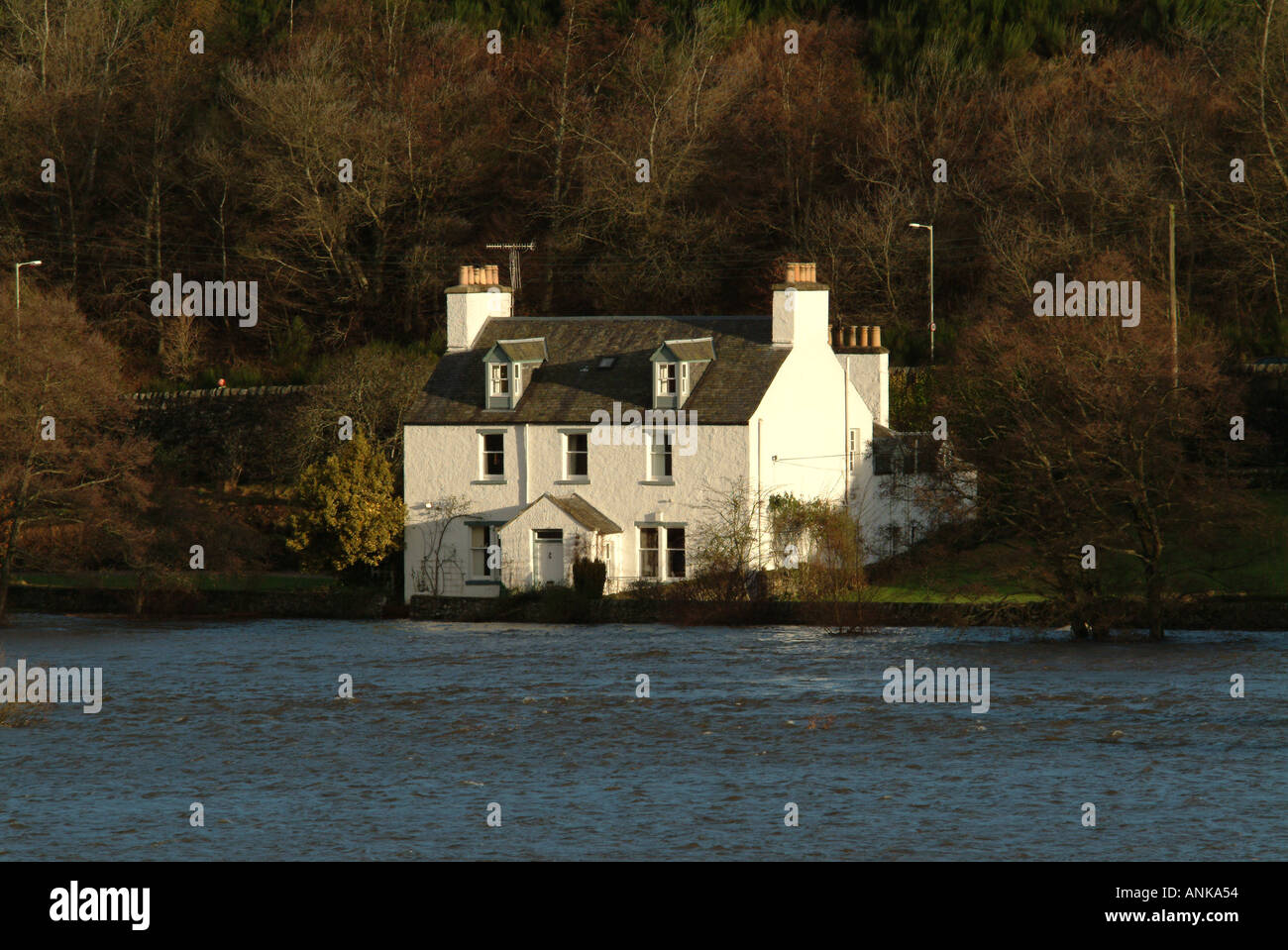 UK Scotland Perthshire Tay Valley near Aberfeldy River Tay flooding and ...