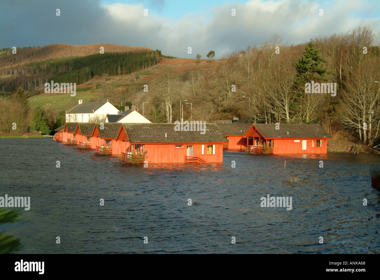 UK Scotland Perthshire Tay Valley near Aberfeldy River Tay flooding and ...