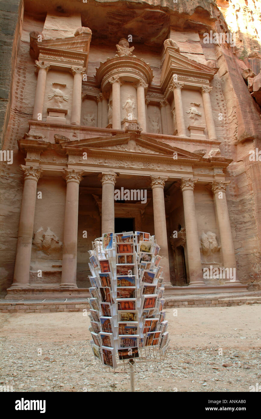 The Treasury and a postcard stand at Petra Jordan Stock Photo - Alamy