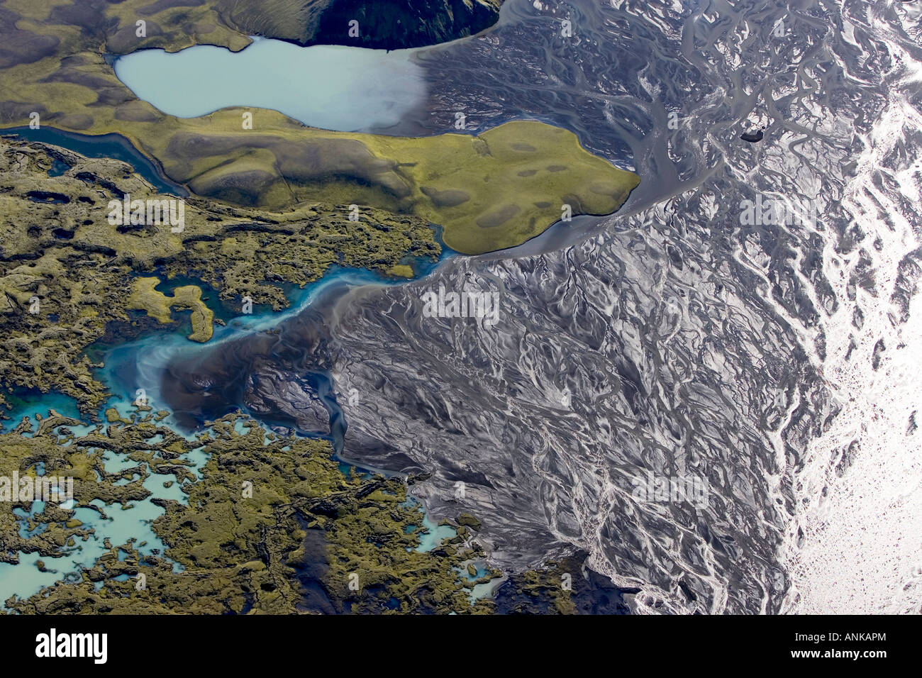 Aerial photo of rivers and lakes in the highlands of Iceland Stock ...