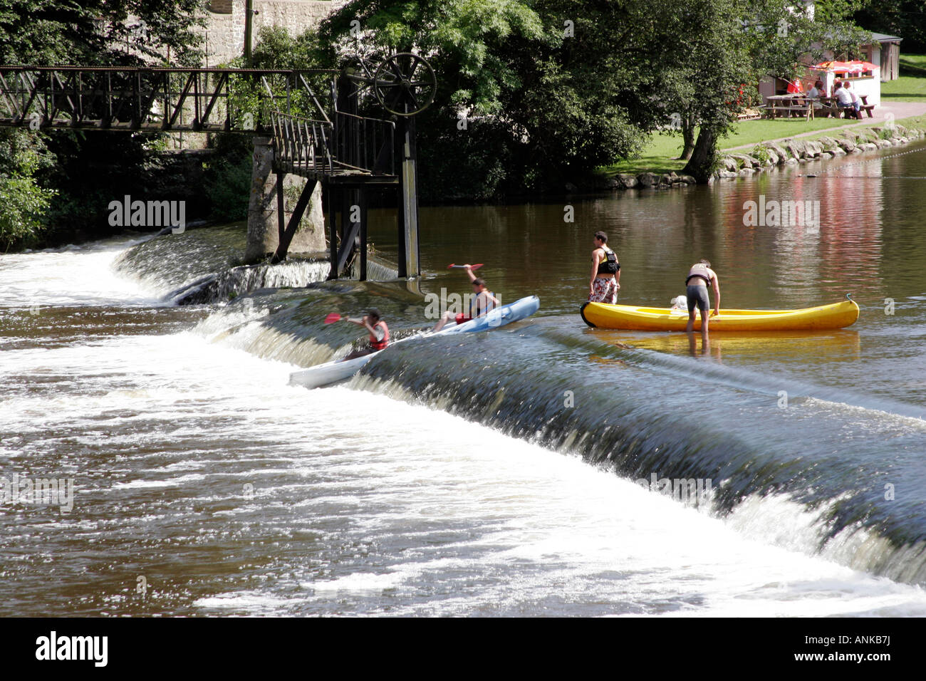 Canoeists on the Orne River at Pont d'Ouilly in the Suisse Normande ...