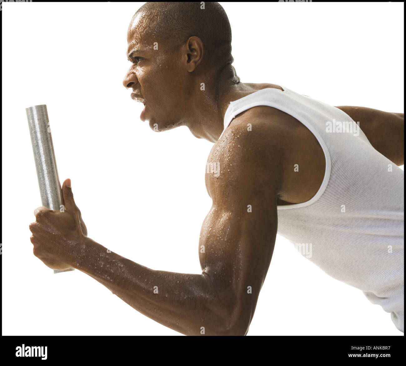 Profile of a young man running a relay race Stock Photo - Alamy