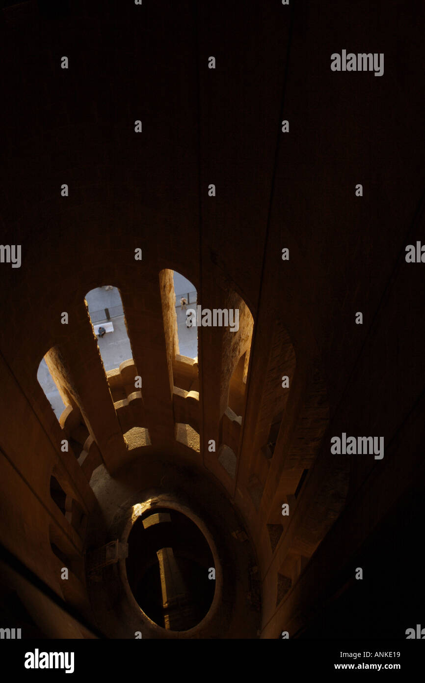 Inside a bell tower spiral staircase, Antoni Gaudi Temple de la Sagrada ...