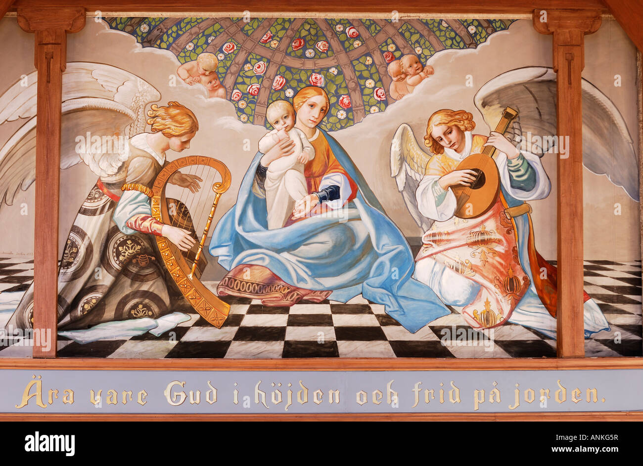 Mural painting of Mary and baby Jesus with angels Stock Photo - Alamy