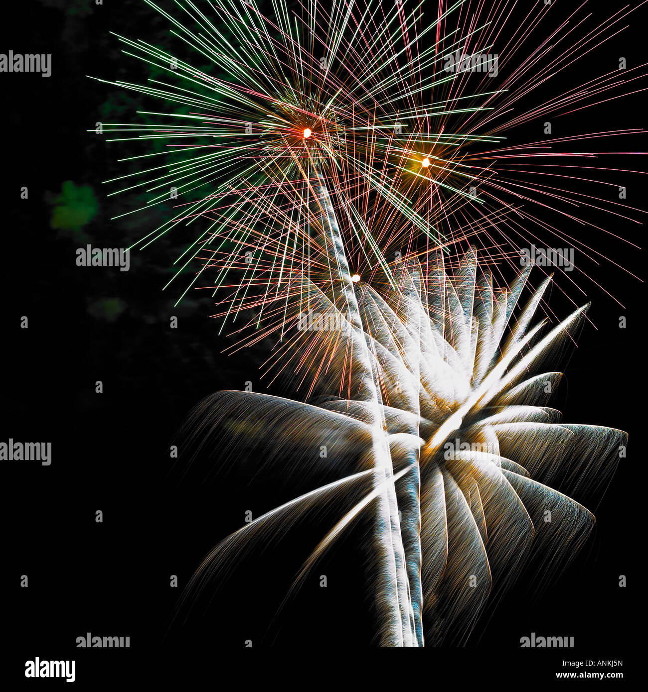 Firework burst-off high at the night sky Stock Photo - Alamy