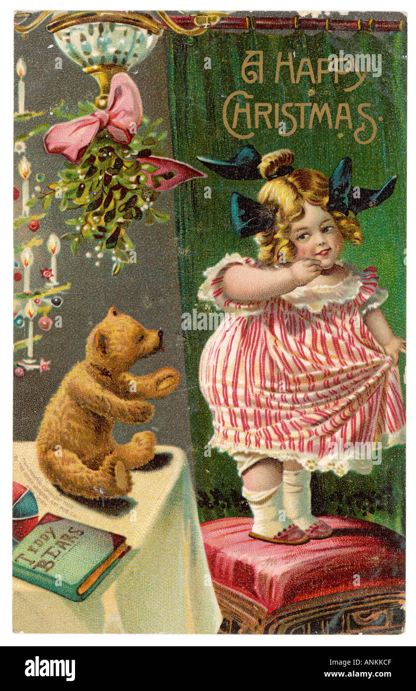 Xmas Girl Teddy Bear Stock Photo - Alamy