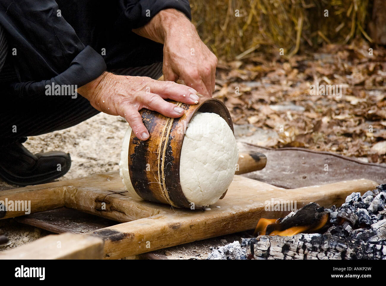 Man making cheese Ochagavia Navarra Spain Stock Photo - Alamy