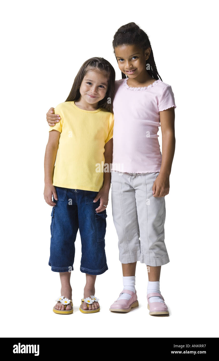 Portrait of two girls smiling Stock Photo - Alamy