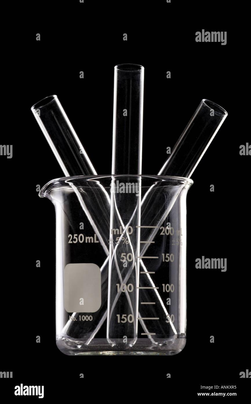 Close up of three empty test tubes in a measuring beaker Stock Photo ...