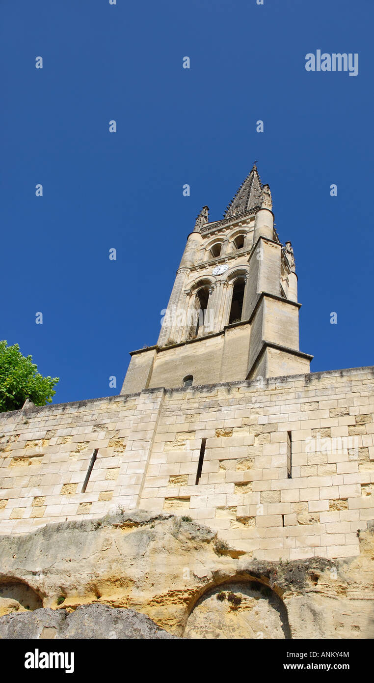 Spire of the Monolithic Church of St Emilion, Aquitaine, France Stock ...