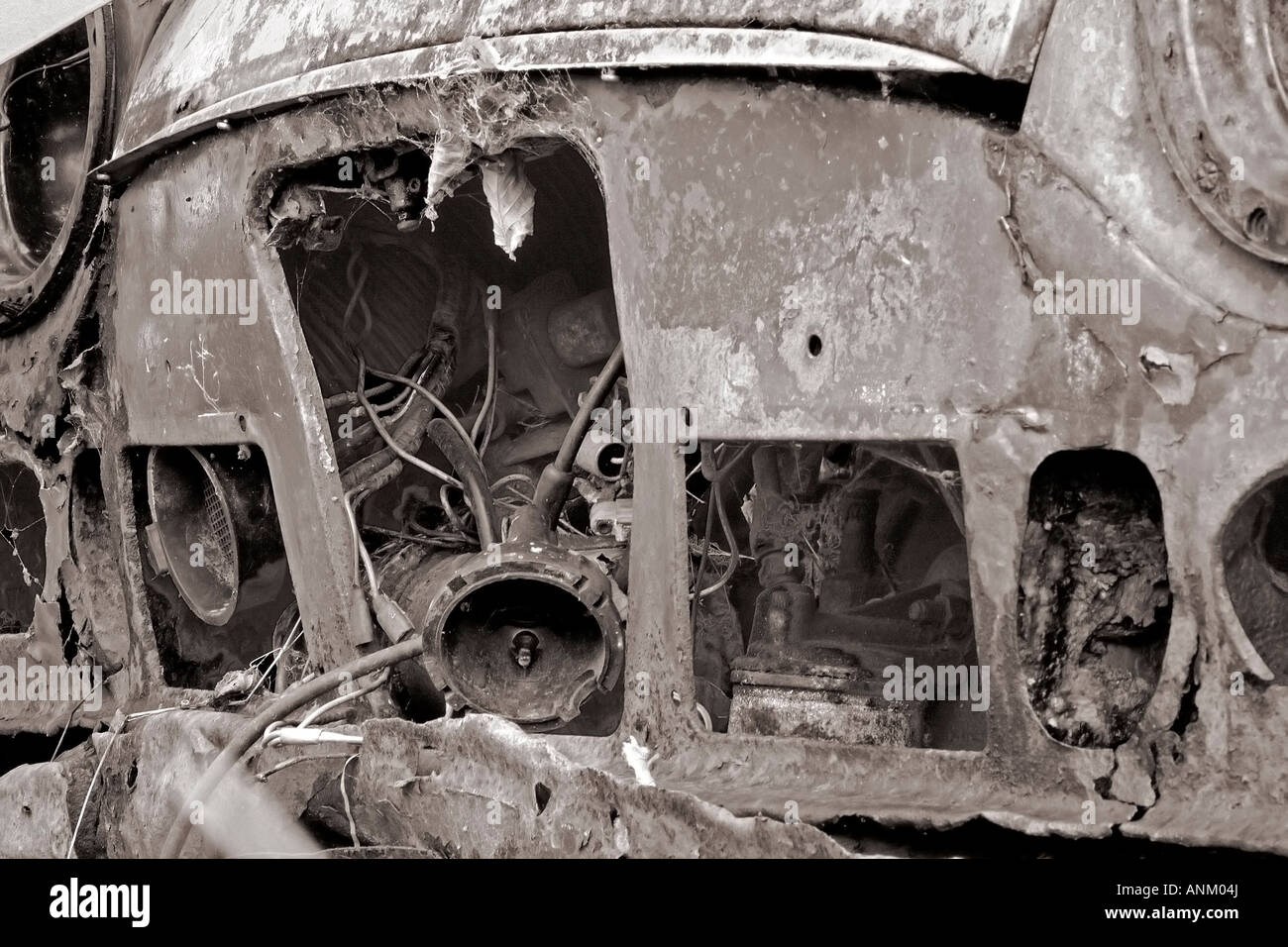 rotten car in black-and-white Stock Photo - Alamy