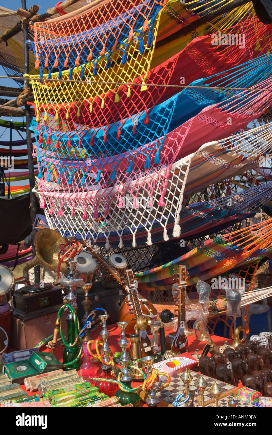 Souvenirs and Hammocks Anjuna Flea Market Goa India Stock Photo - Alamy