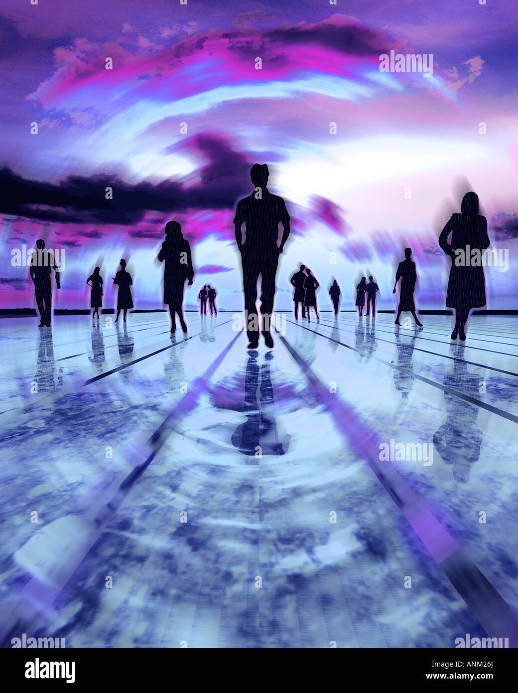 SILHOUETTE People on Tracks CGI Human Stock Photo - Alamy