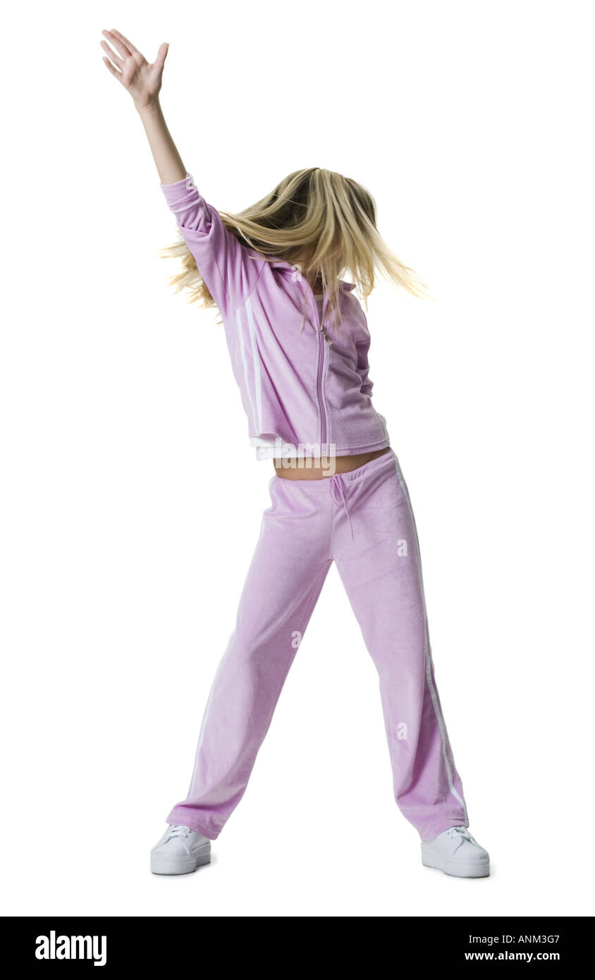Teenage girl with her hand raised Stock Photo - Alamy