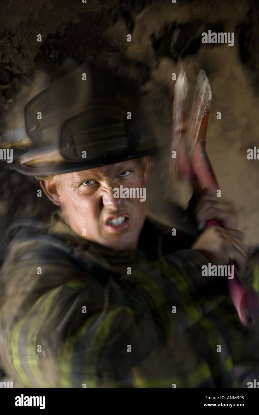 Firefighter with axe close up hi-res stock photography and images - Alamy