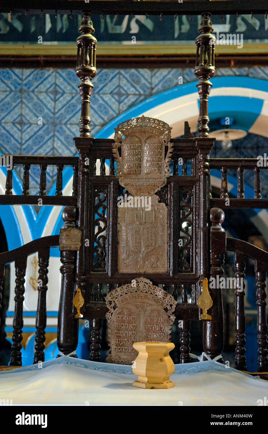 The altar inside El-Ghriba Synagogue on the Island of Jerba Stock Photo ...