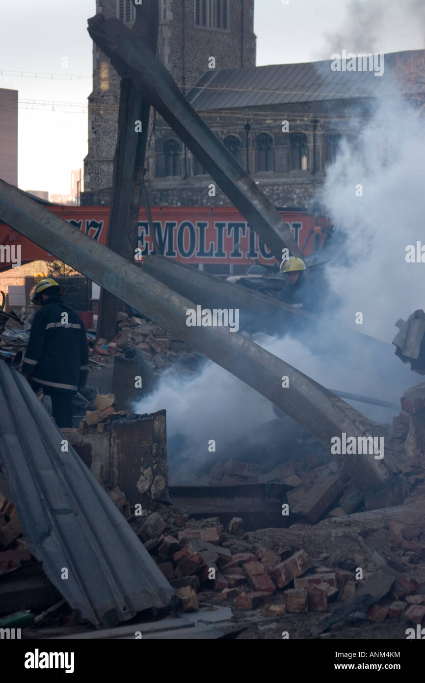 Fire on a demolition site Stock Photo - Alamy
