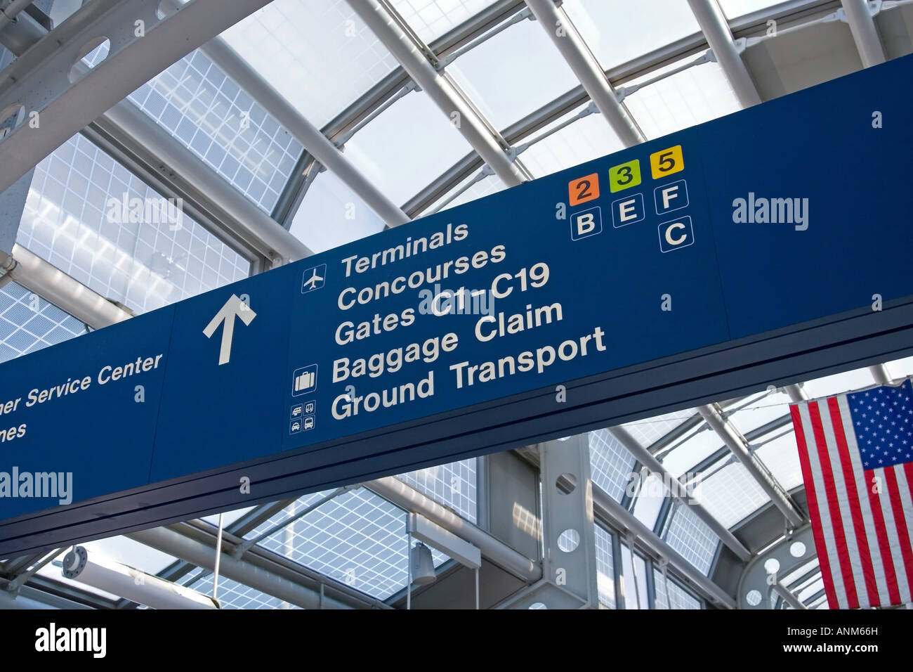 Airport directional signs leading passengers to buildings gates and ...