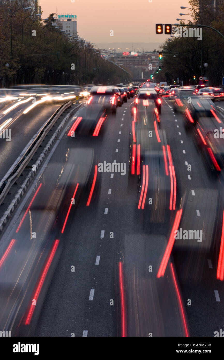 Heavy rush hour traffic in Madrid as the sun sets Stock Photo - Alamy