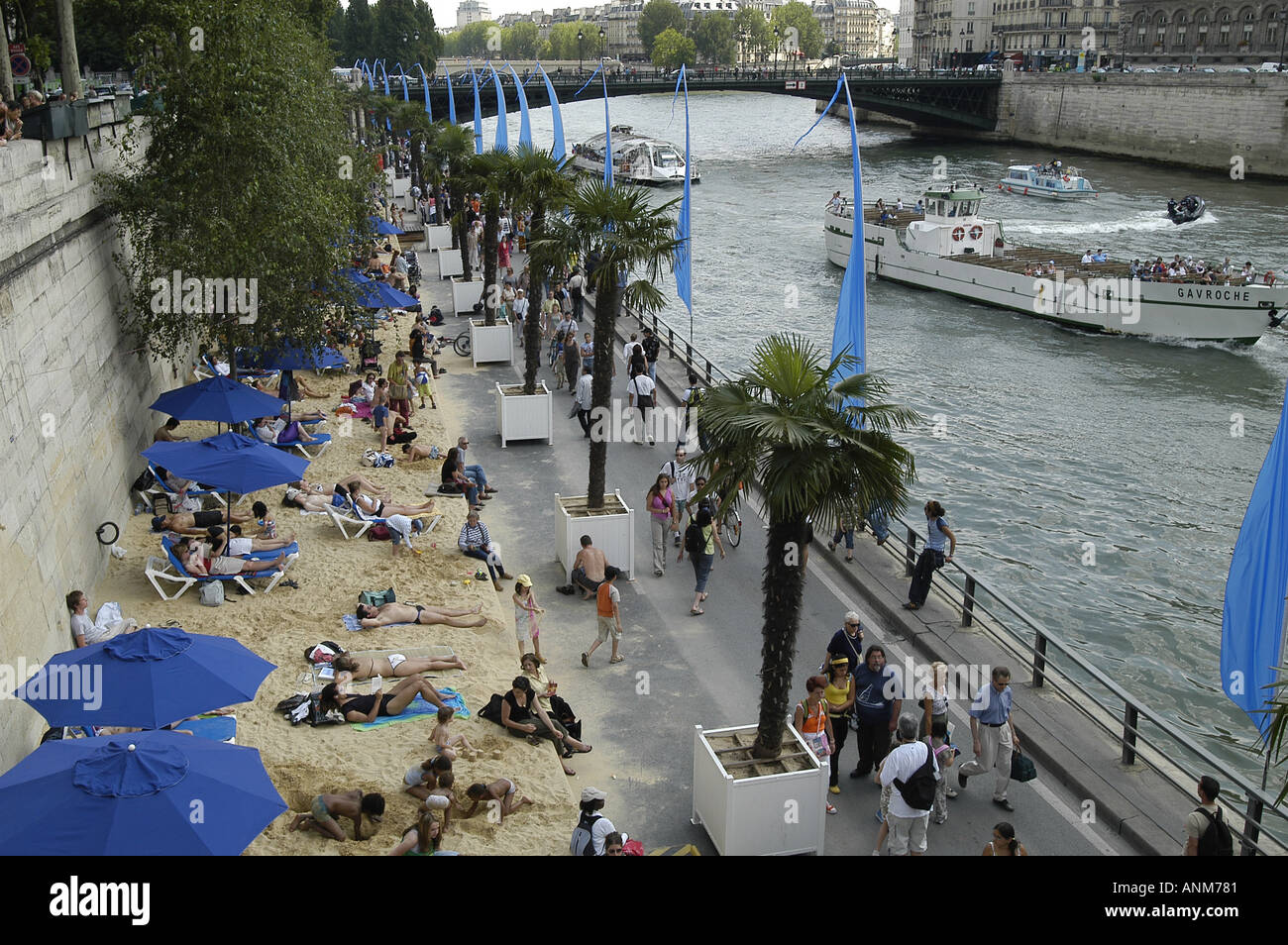 An artificial Beach set up along the Seine River in Paris, France Stock ...