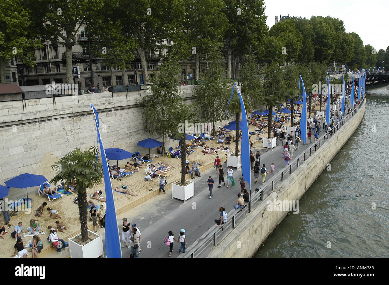 Summer in Paris France Artificial Beach Plage Sand Seine Sene Harbour ...