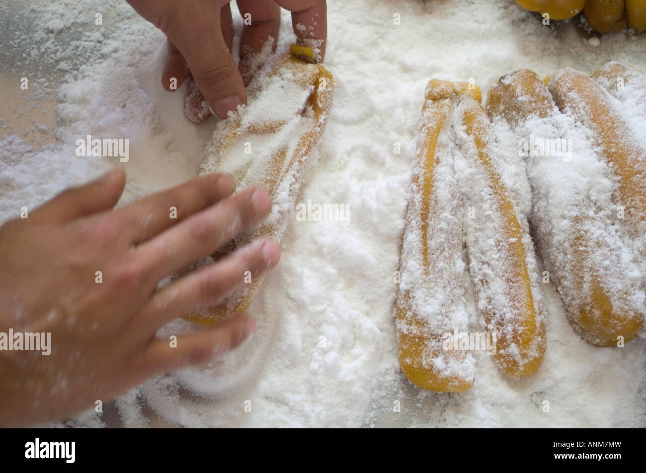 Sardinian Bottarga (Fish roe from the Gray Mullet) being processed for ...