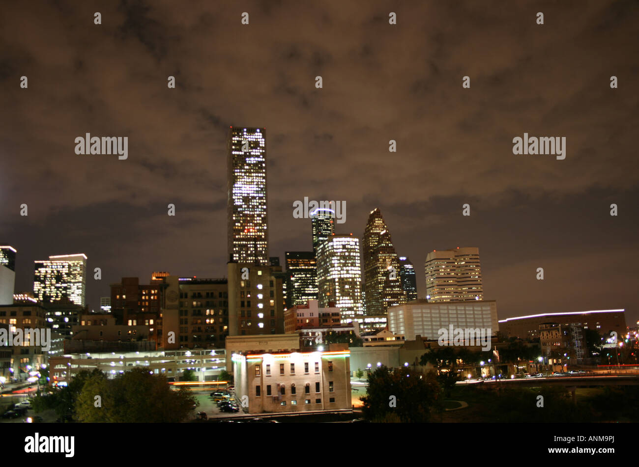 Houston skyline illuminated at night Texas November 2007 Stock Photo ...