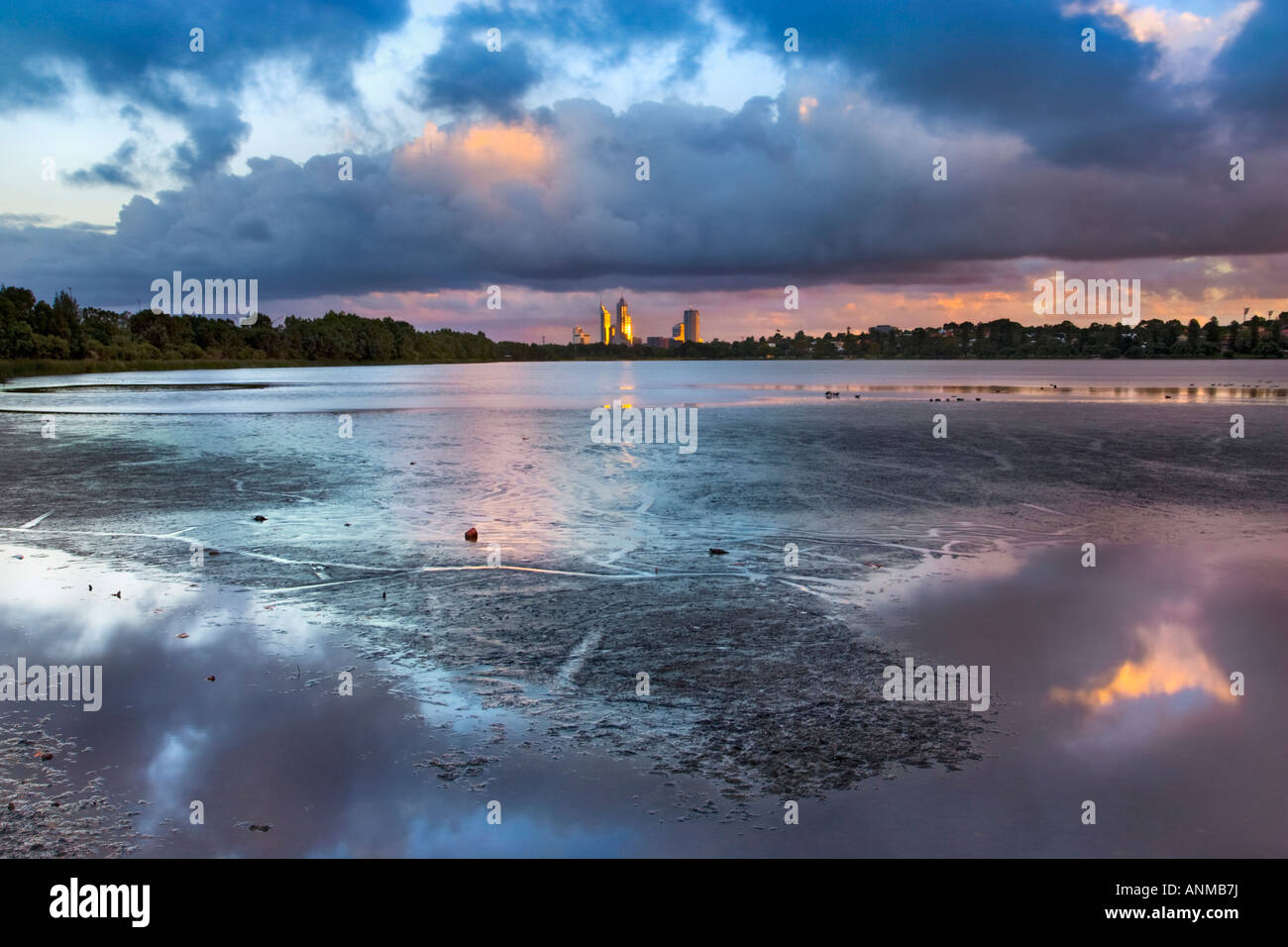 Low water level and dried mud after at Lake Monger after months without ...