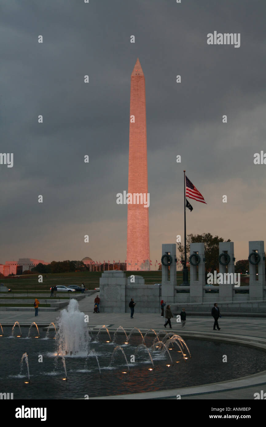 World World two Memorial and Washington Monument at dusk Washington DC ...