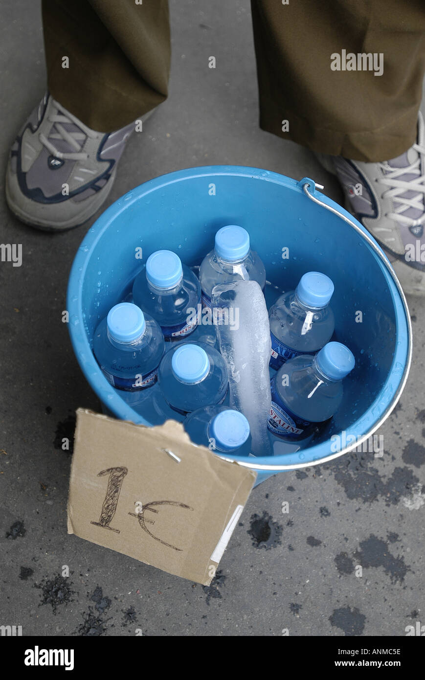 Food Water Blue Bucket 1 Euro vertical Stock Photo - Alamy