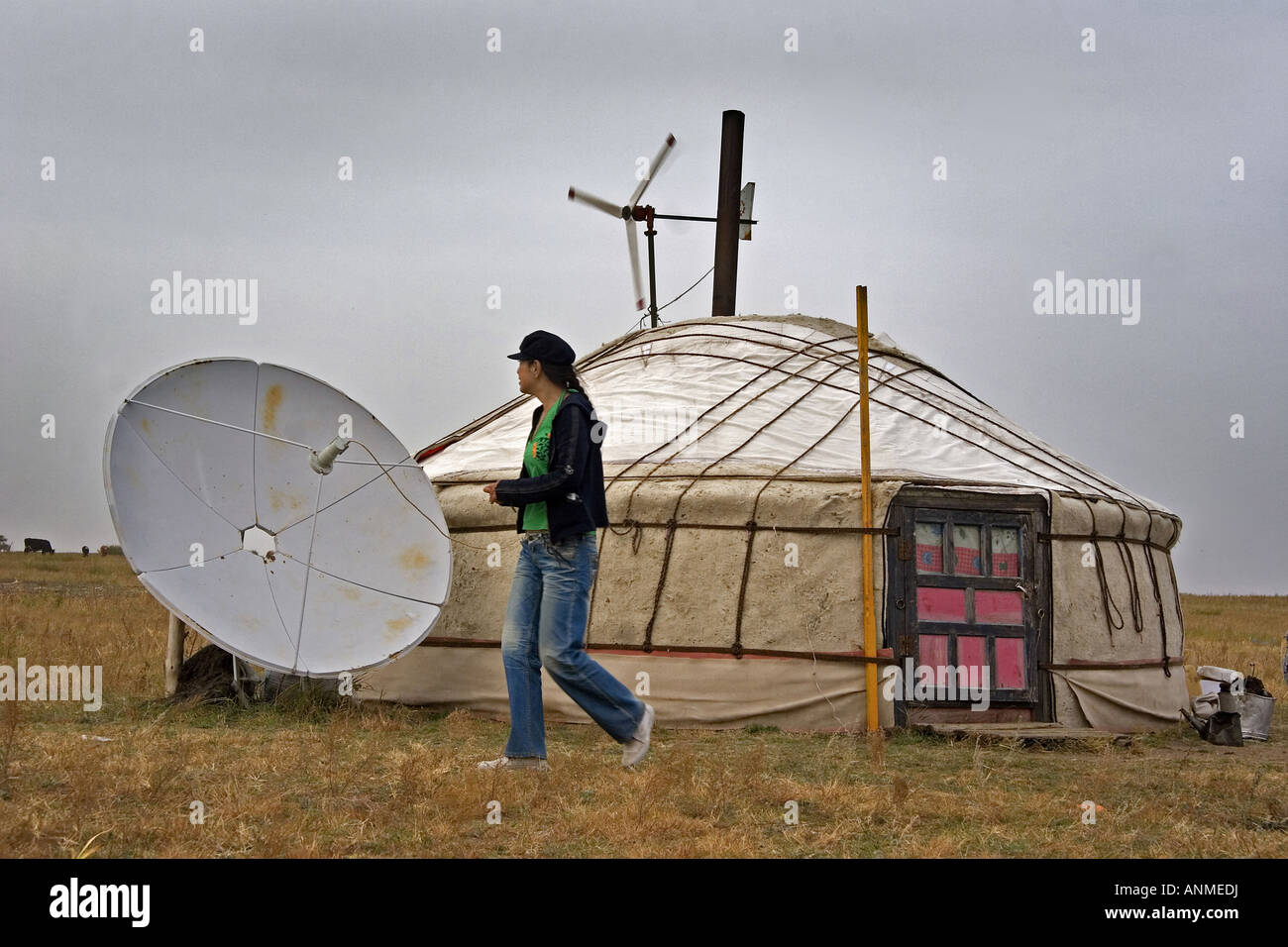 Satellite disk by Ger or mongolian yurt Inner Mongolian Autonomous ...